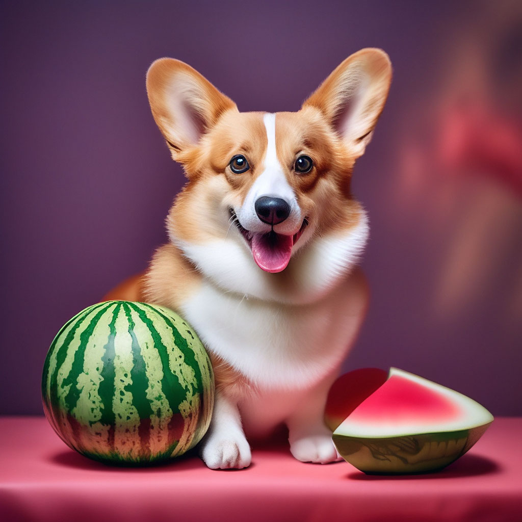 "Watermelon Corgi dog " — image created in Shedevrum