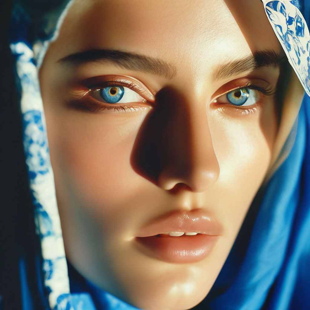 "Professional photo Vhs lithography full-face close-up. a Persian woman ...