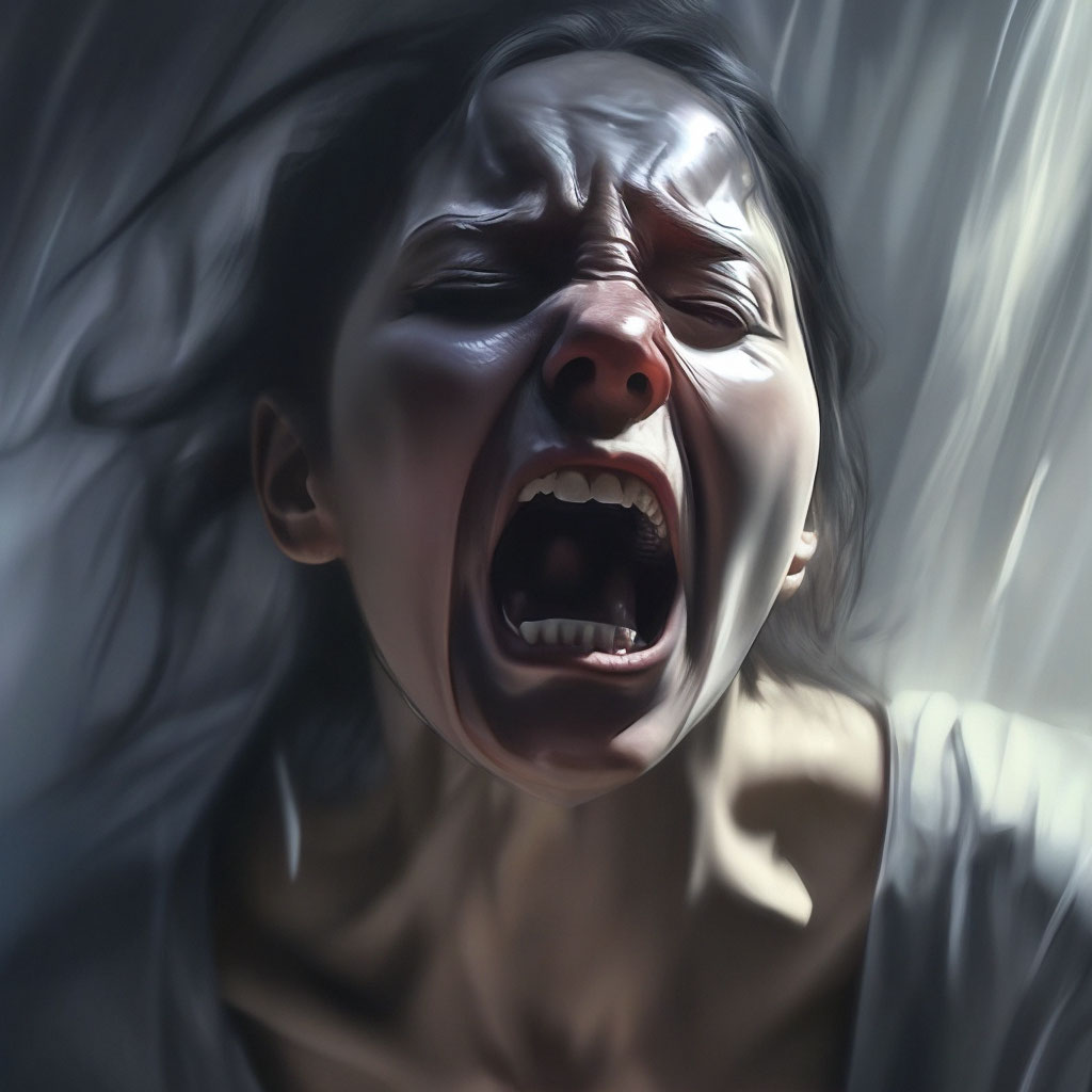 "A curse like a thick shadow comes out of a person, portrait, cry of ...