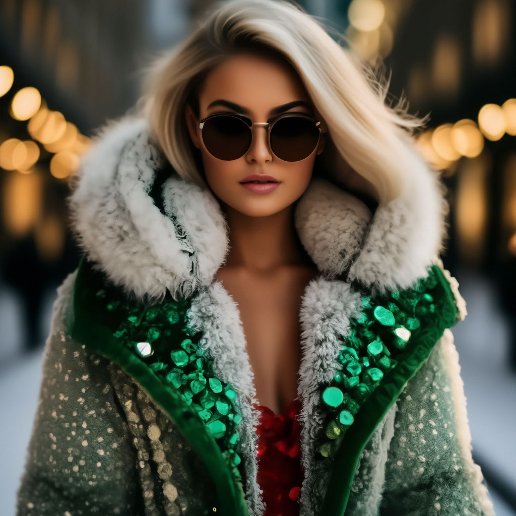 "Modern Snow Maiden in green +red fur half-coat made of rhinestones to ...
