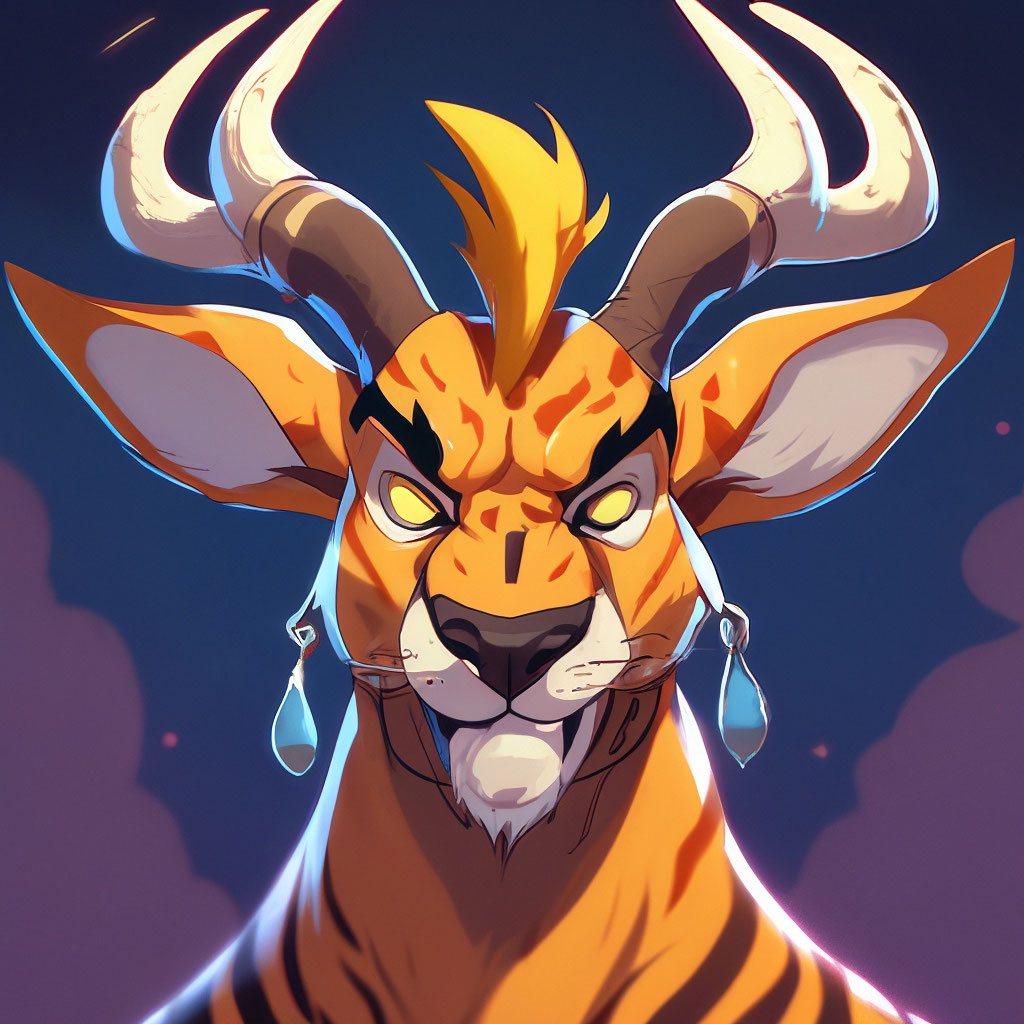 "Brutal tigerbuck, horned mutant, nose ring, cartoon" — image created ...