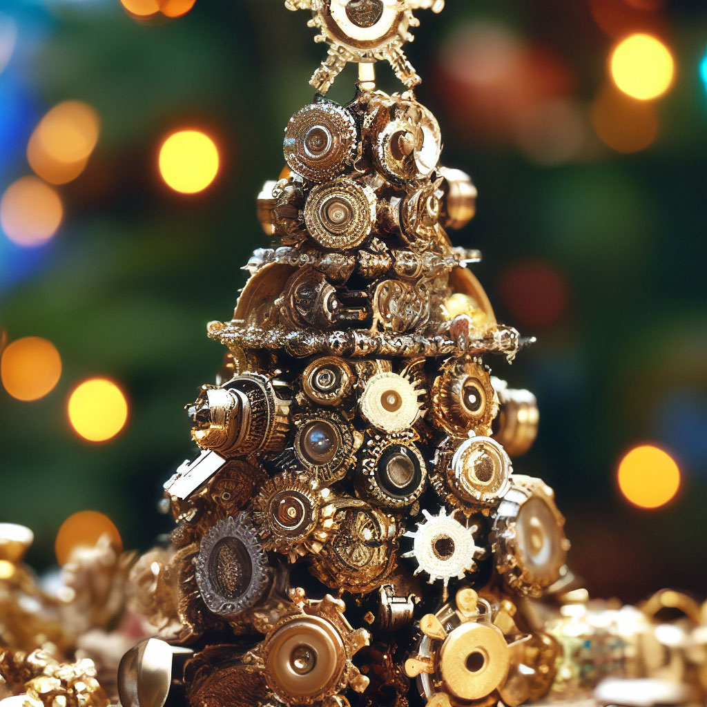 "Christmas tree made of gears nuts spinners , aesthetically pleasing ...