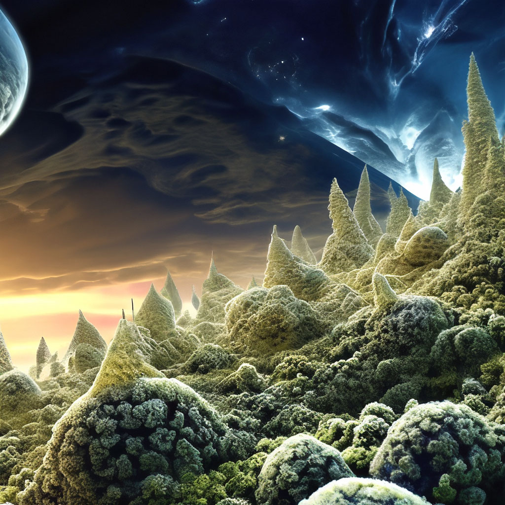 ". panoramic professional photo of a planet in space, fractal planet ...