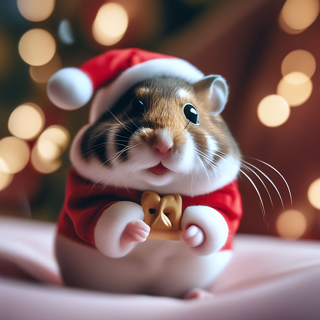 "Hamster santa claus,, aesthetically pleasing, beautiful, close-up ...