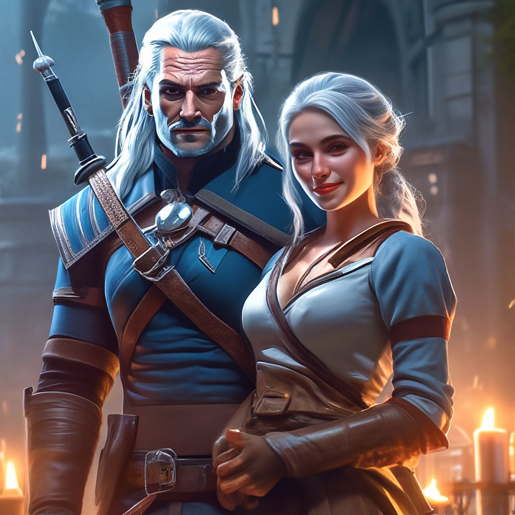 "The Witcher and his girlfriend" — image created in Shedevrum