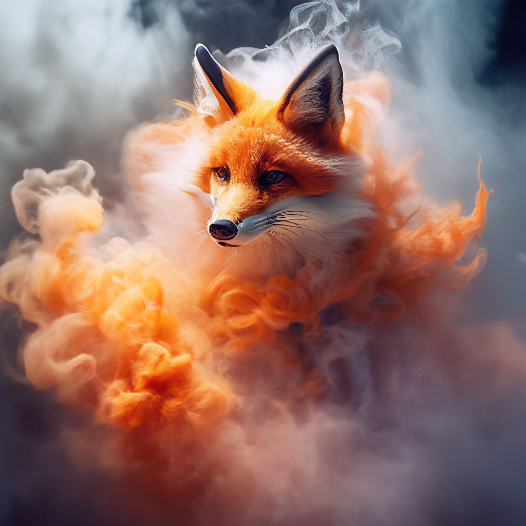 ". The fox is woven from clots of steam and smoke, thick orange smoke ...