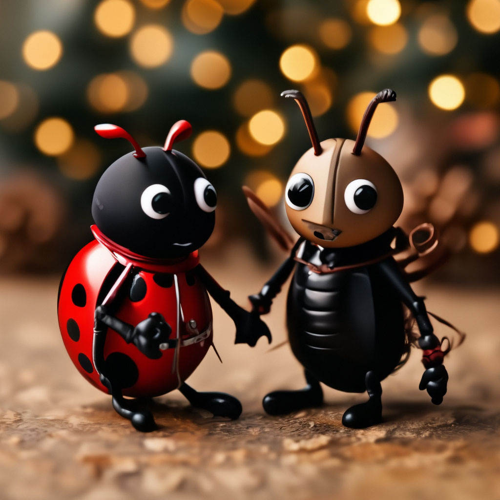 "New Year's wedding of a ladybug and a cockroach" — image created in ...