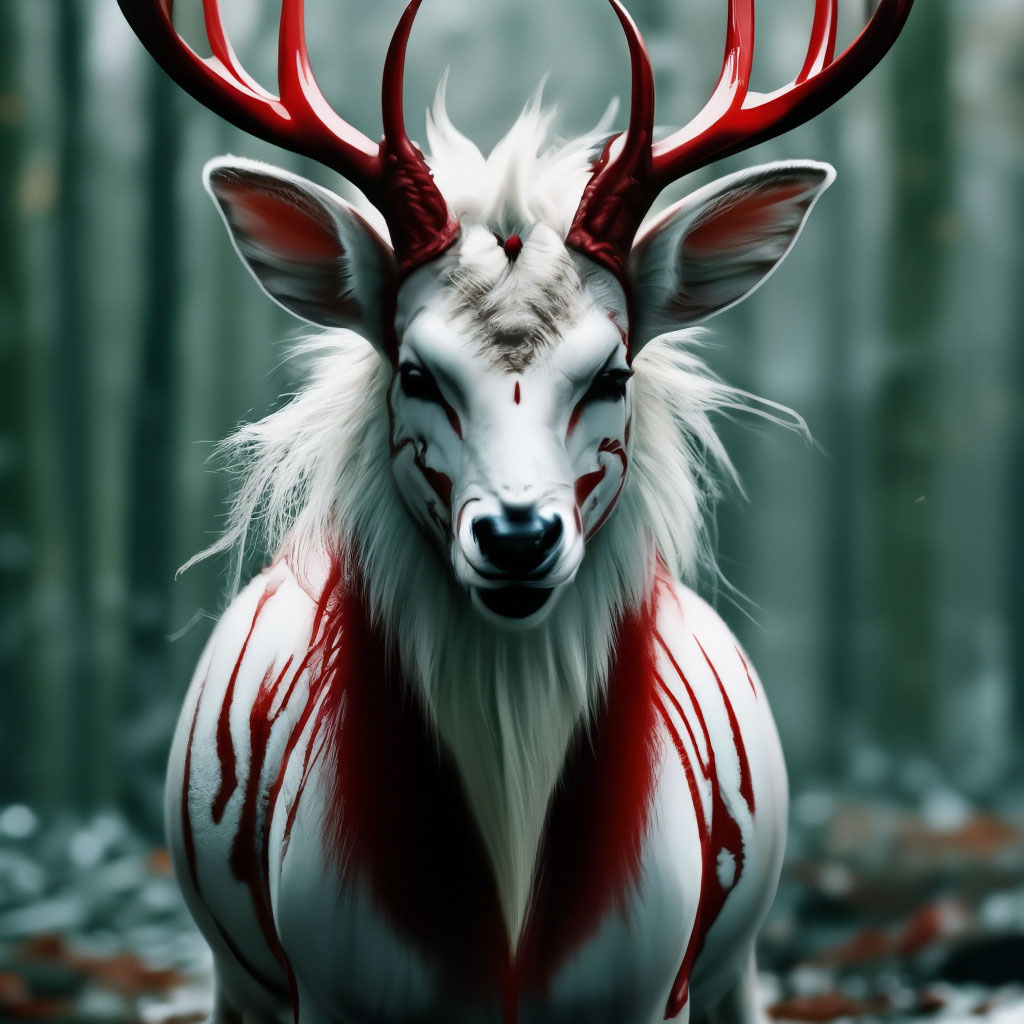 "An animal similar to a deer with a mane and red-and-white colored fur ...