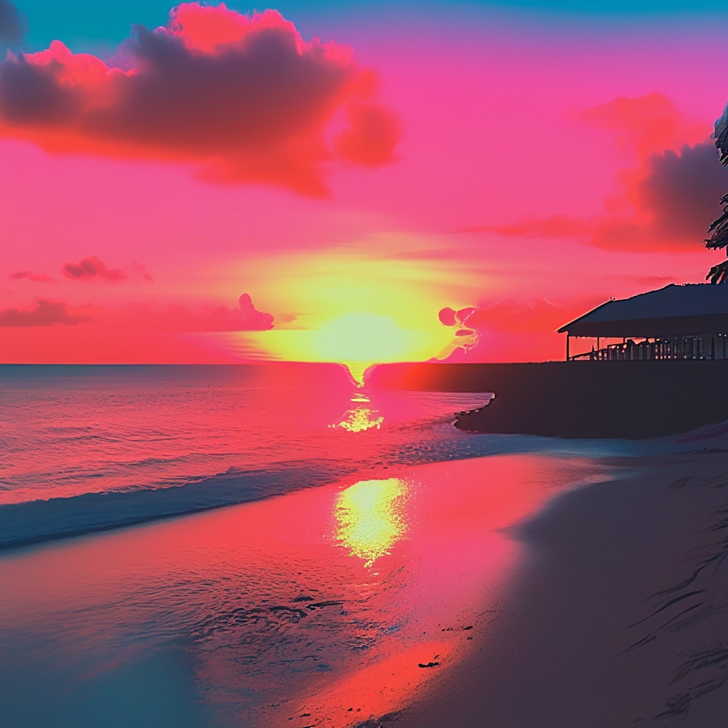 "Sunset in VHS style" — image created in Shedevrum