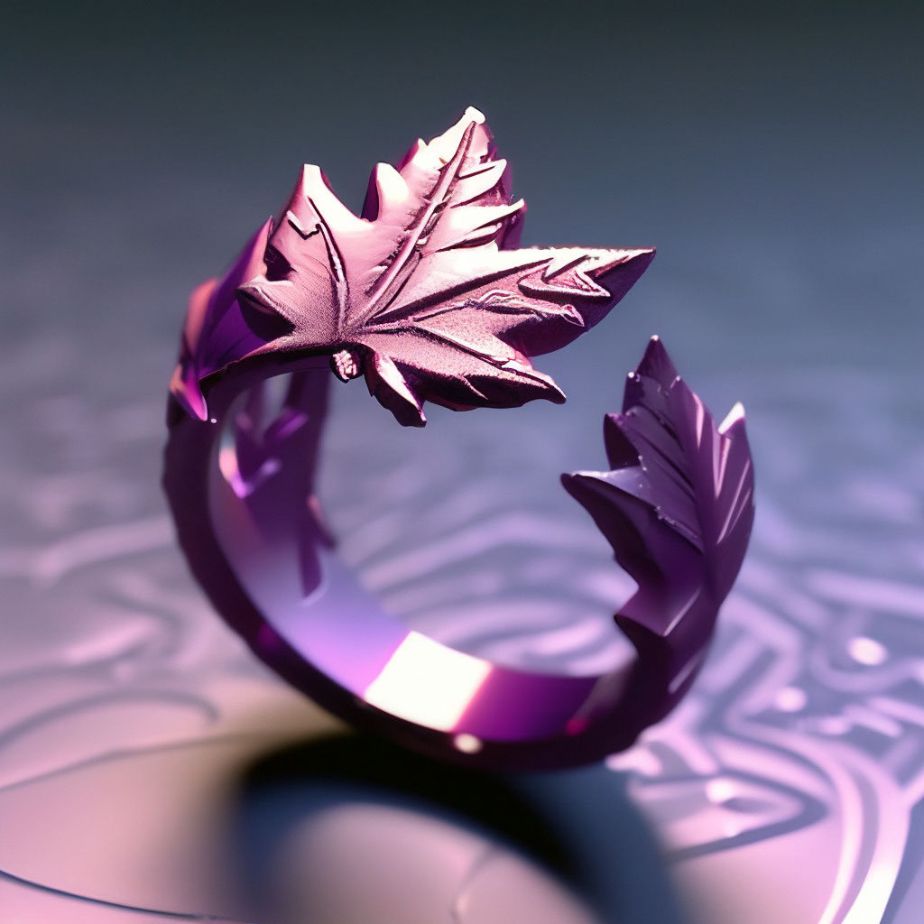 "Ring maple leaf feligran in a circle with amethyst high detail ...
