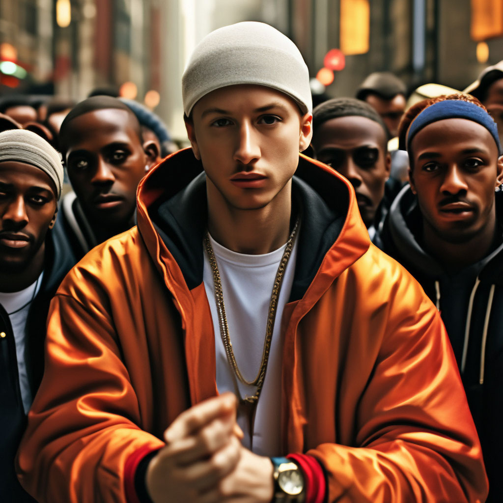 "I'm Slim Shady... A white rapper in a bright outfit in Harlem shakes a ...