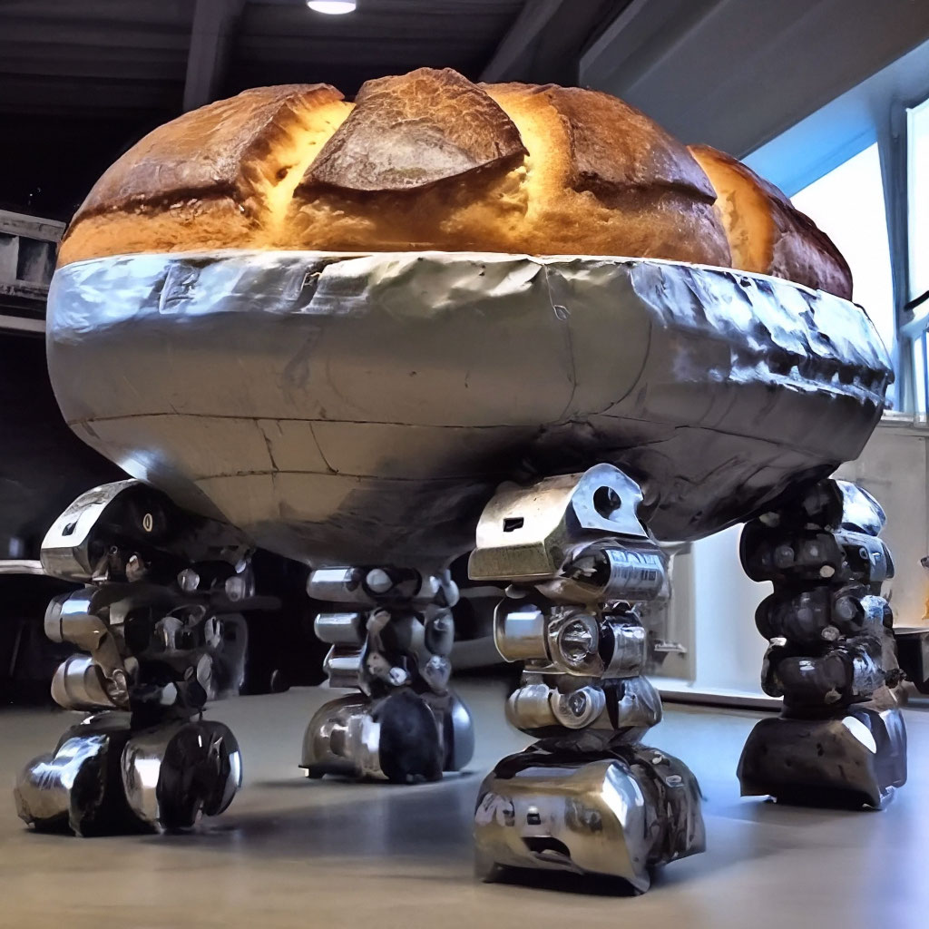 "Heavily armored bread made of titanium on legs and with hands" — image ...