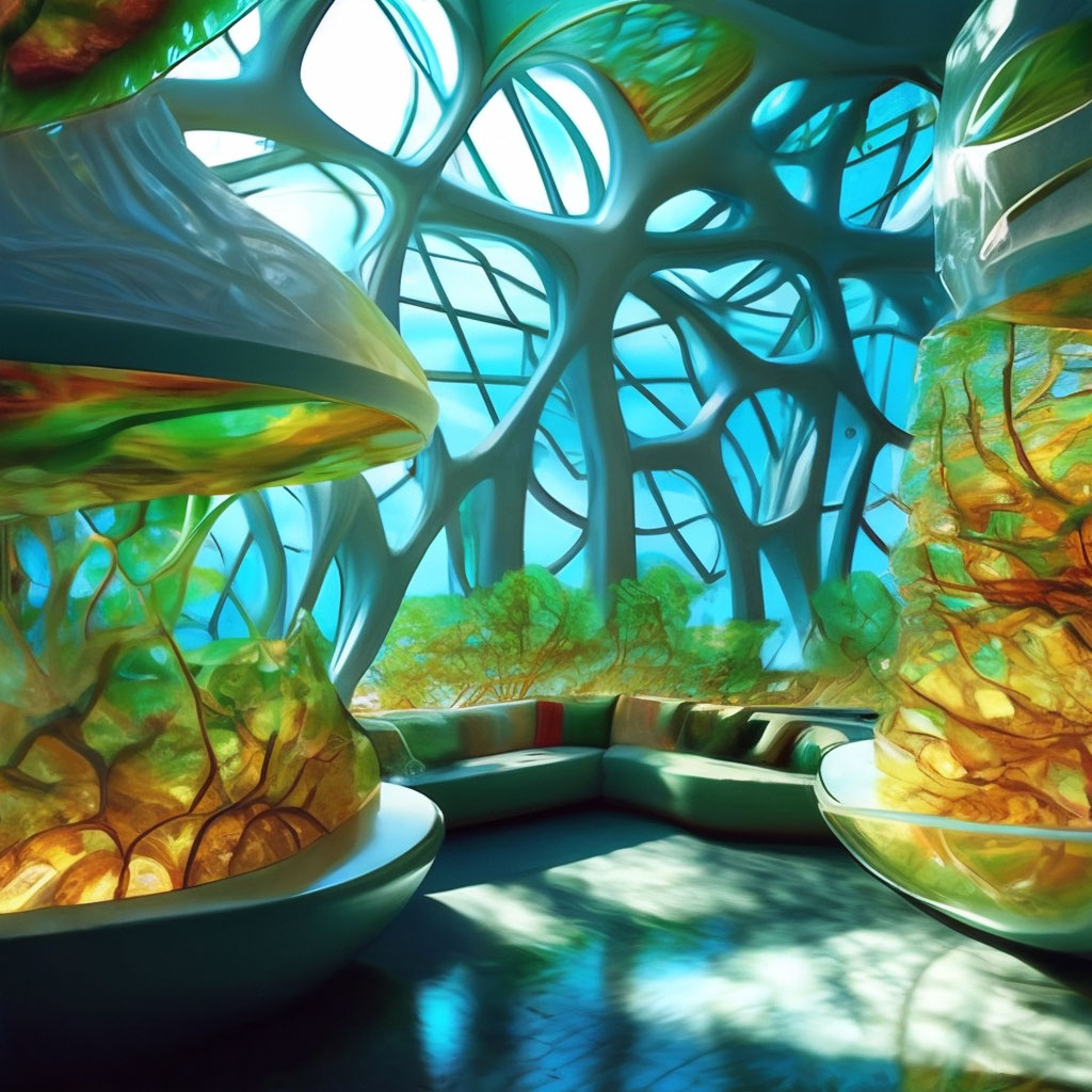 "Biological, organic interior architecture in the ocean among algae ...