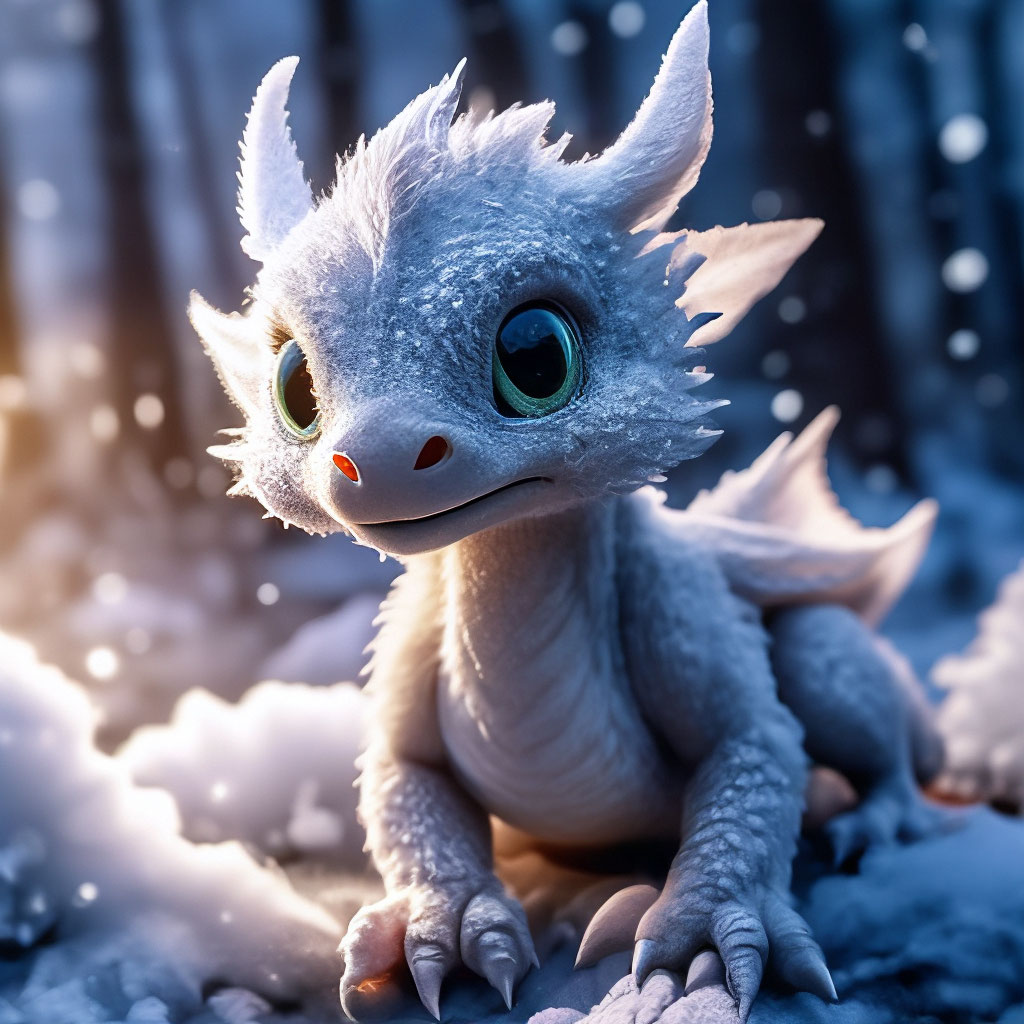 "Hyperrealism, baby dragon, full-length with legs, consists of, clouds ...