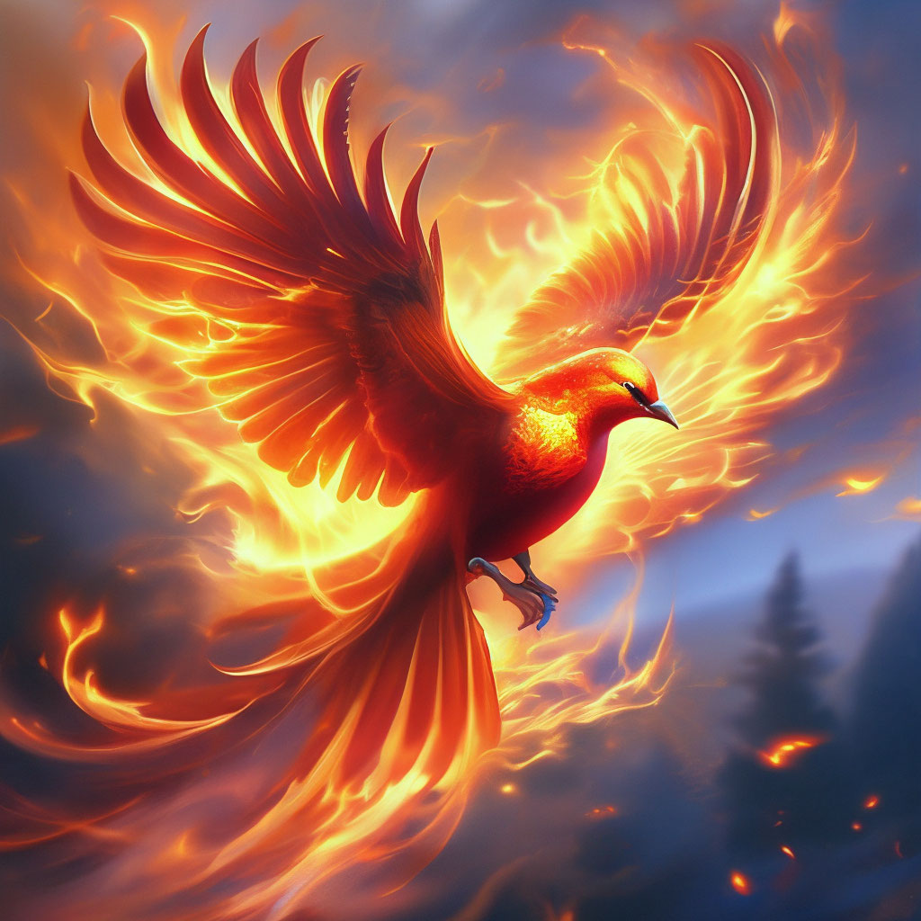 "A firebird in flight, very beautiful." — image created in Shedevrum