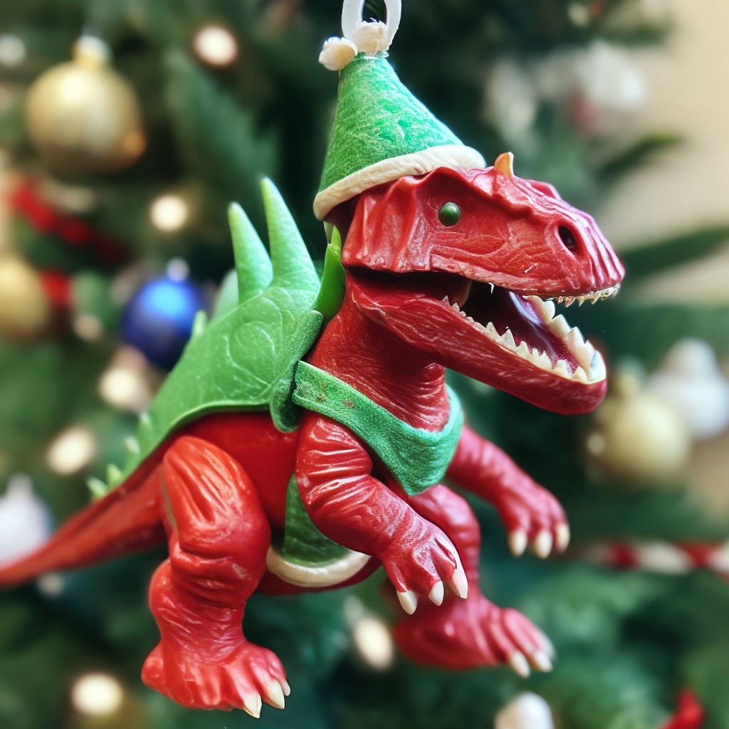 "Christmas tree toy dinosaur" — image created in Shedevrum