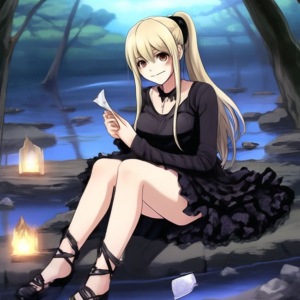 "Anime Death Note. Misa Amane. in his hands is a death note, a smile ...