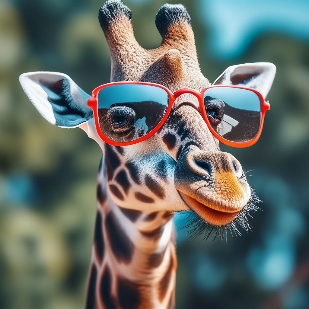 "Giraffe with cool glasses, aesthetically pleasing, beautiful ...