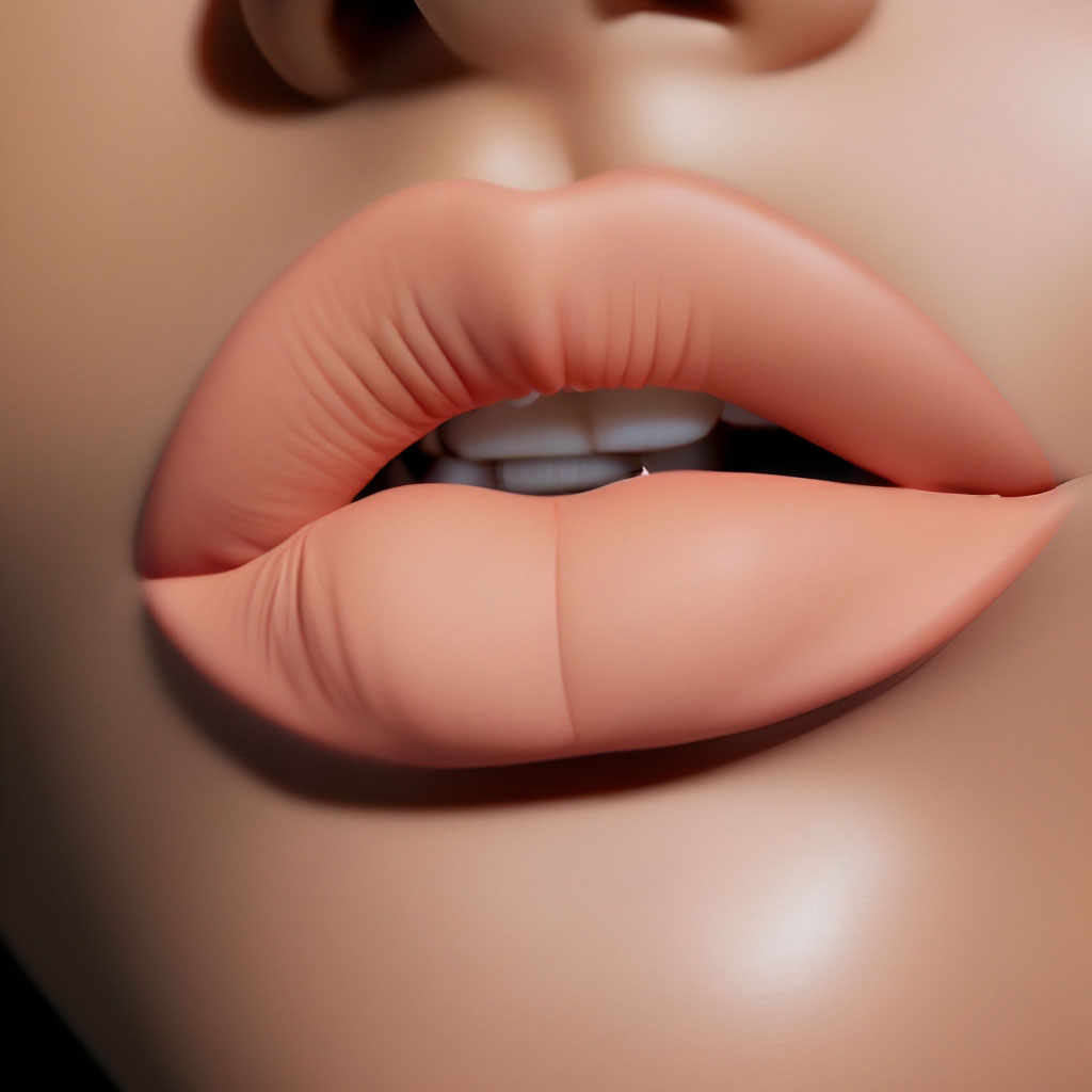 "Lips , matte peach lipstick, bitten lower lip" — image created in ...