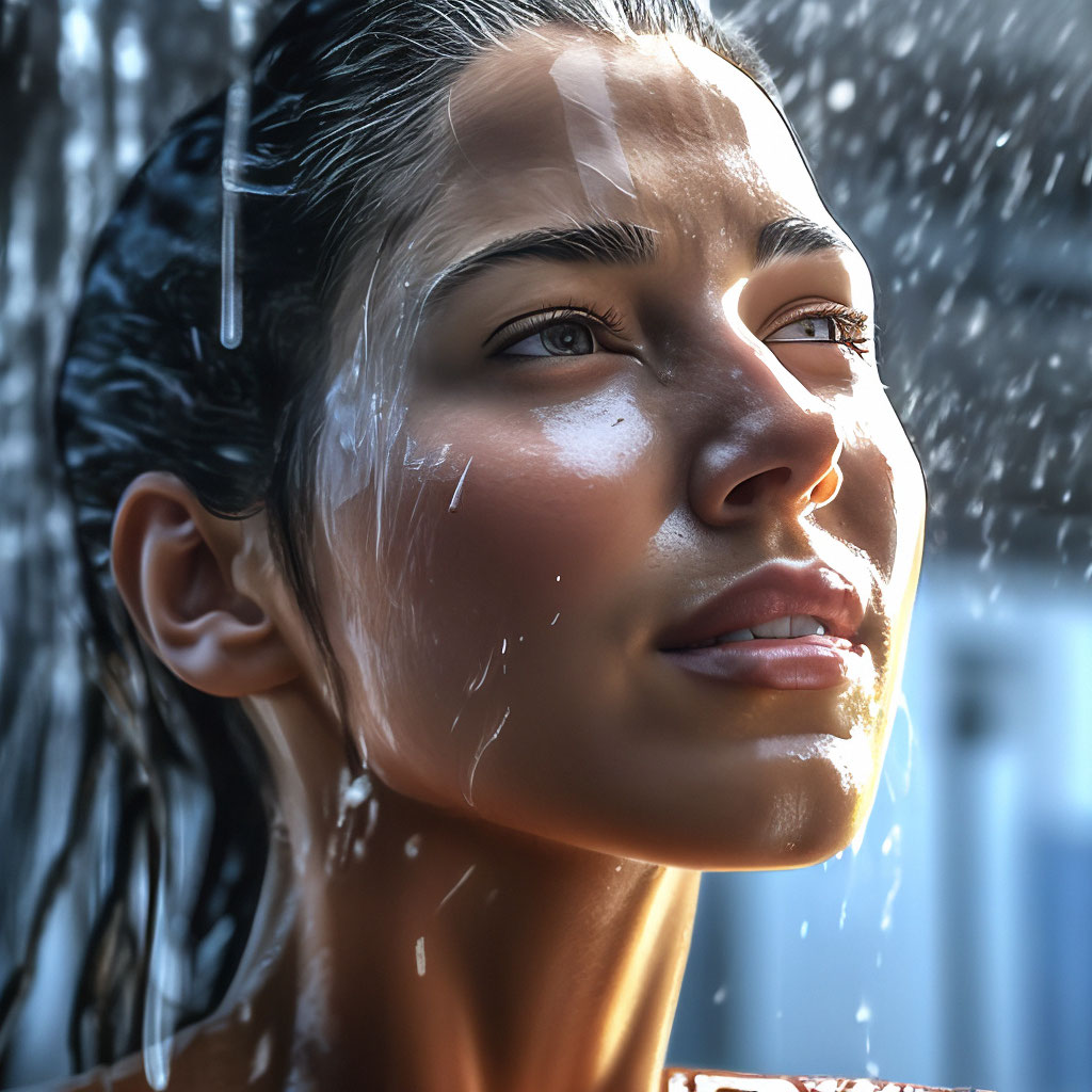 "The effect of a cold shower on the face of a beautiful bather, ISO ...