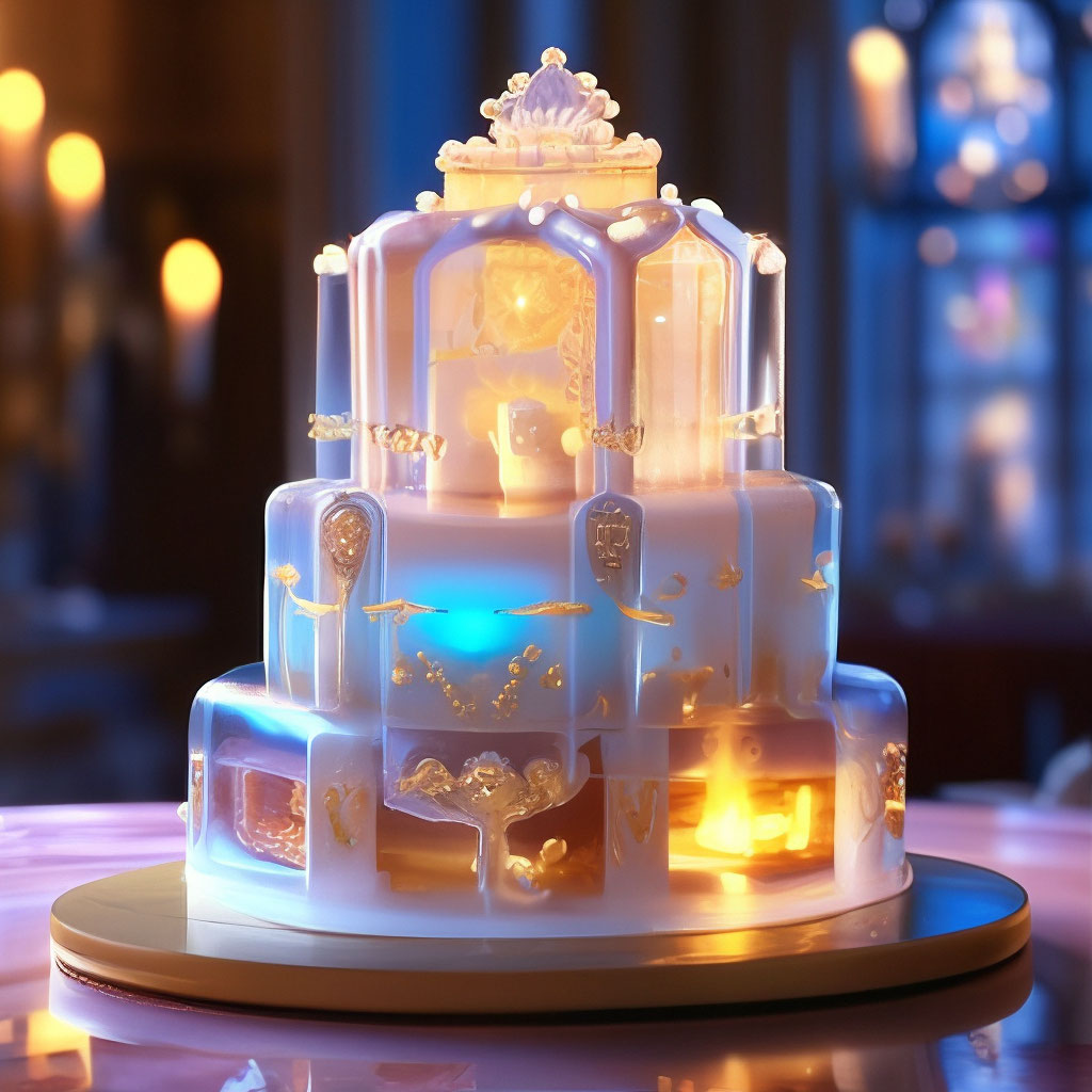 "Transparent jelly cake+white chocolate locks inside+warm glow from ...