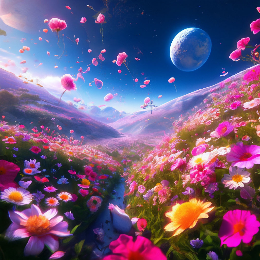 "Flowers bloom on the planet for a month" — image created in Shedevrum