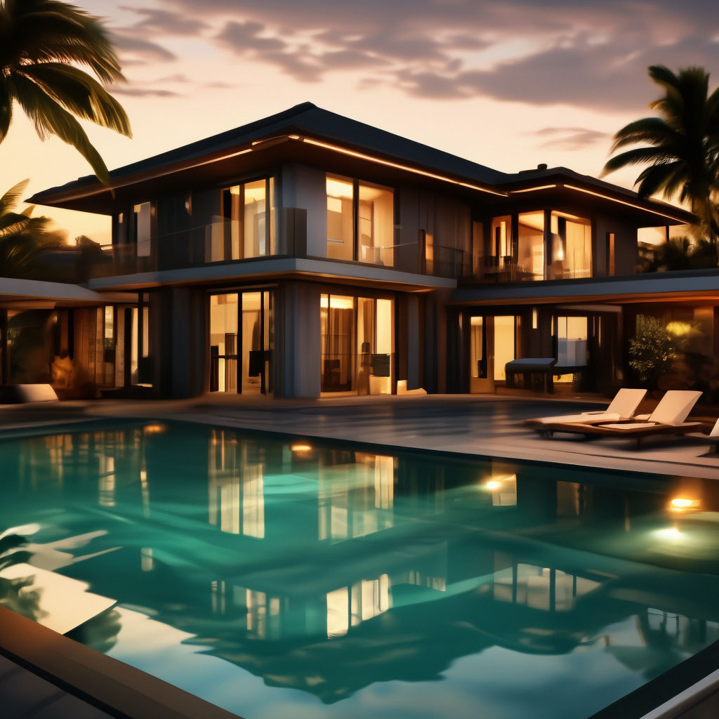 "Beautiful large villa with a swimming pool" — image created in Shedevrum