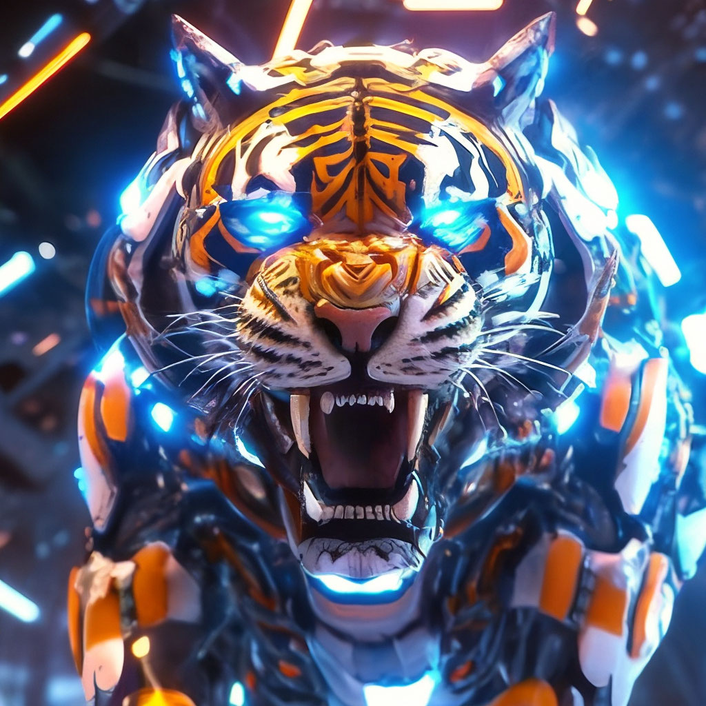 "Cyber electro biomechanical ultra brutal tiger in space, 4k, realistic ...