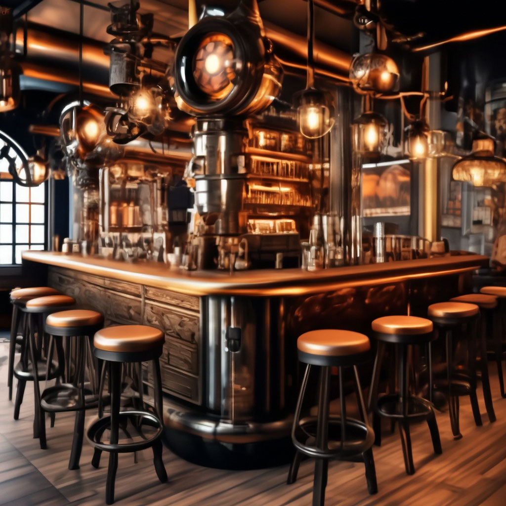 "Steampunk style beer bar" — image created in Shedevrum