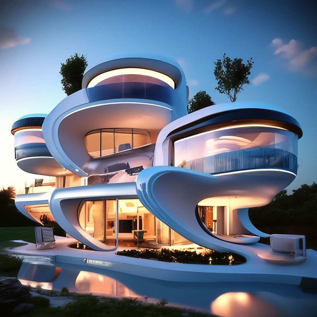 "Modern homes in the future" — image created in Shedevrum