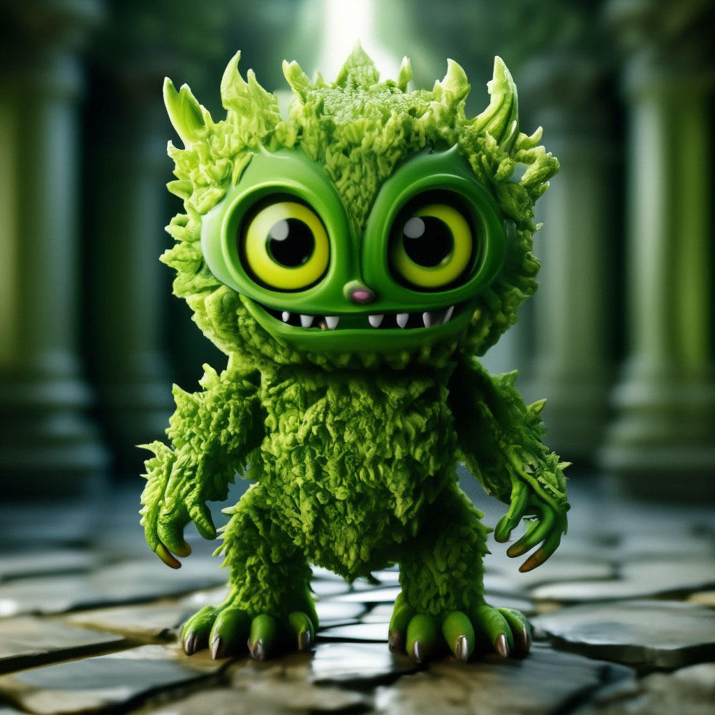 "The green cute monster Fantasy,3d,16k,surrealism,ultradetalization ...