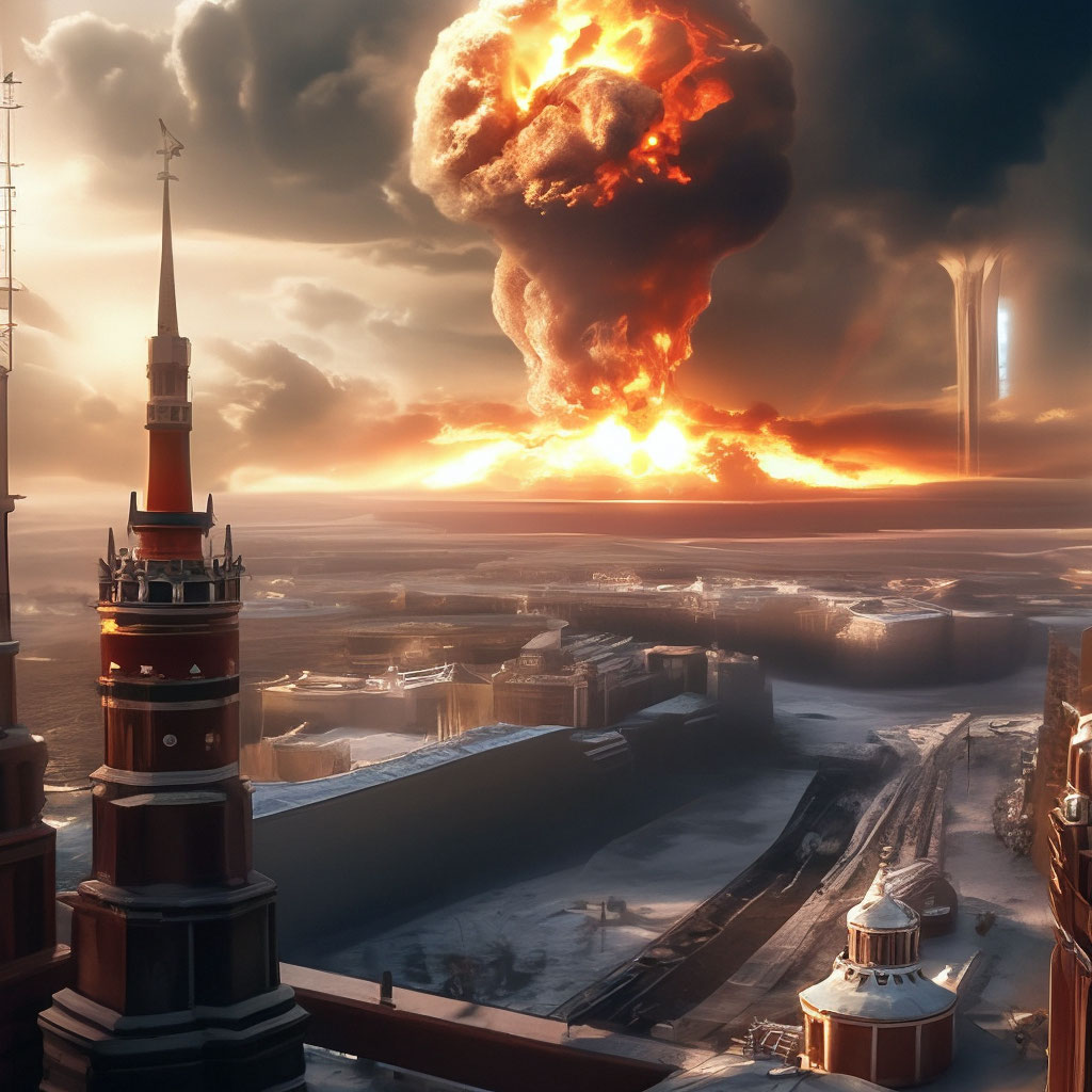 "Nuclear explosion, armageddon , moscow, looking from a tall building ...