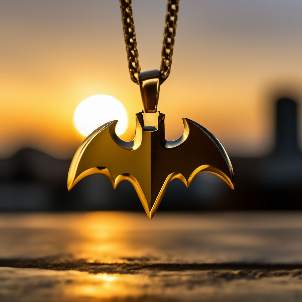 "Gold pendant, batman logo" — image created in Shedevrum