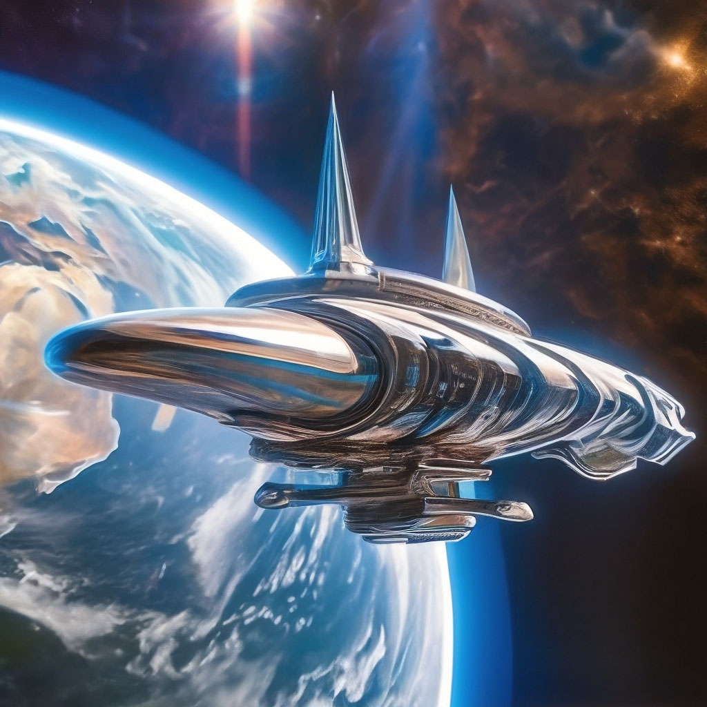 "Acrylic, space Pleiadian ship in space, view from afar,against the ...