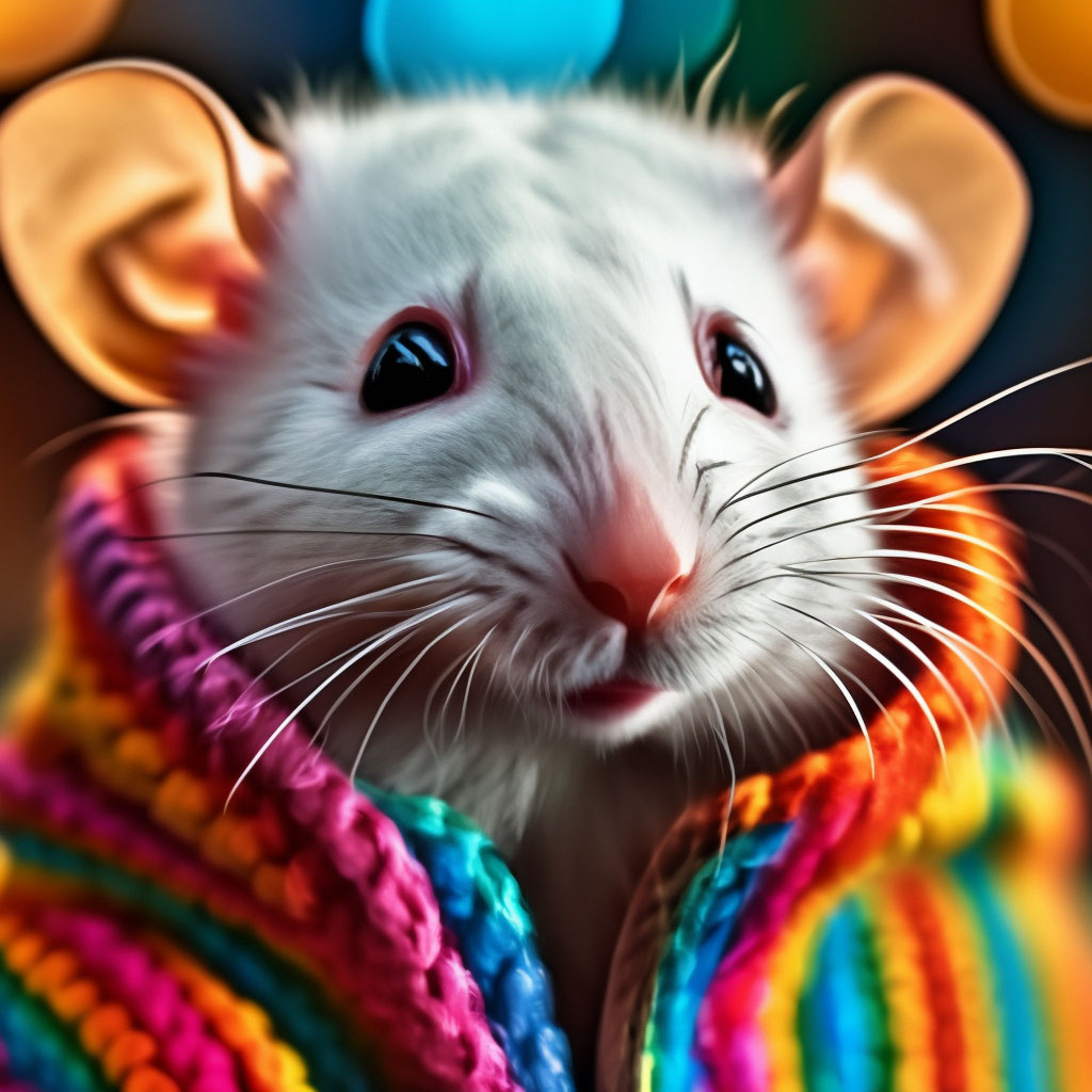 "Close-up of cute albino rat face, dressed in rainbow clothes, 1024k ...