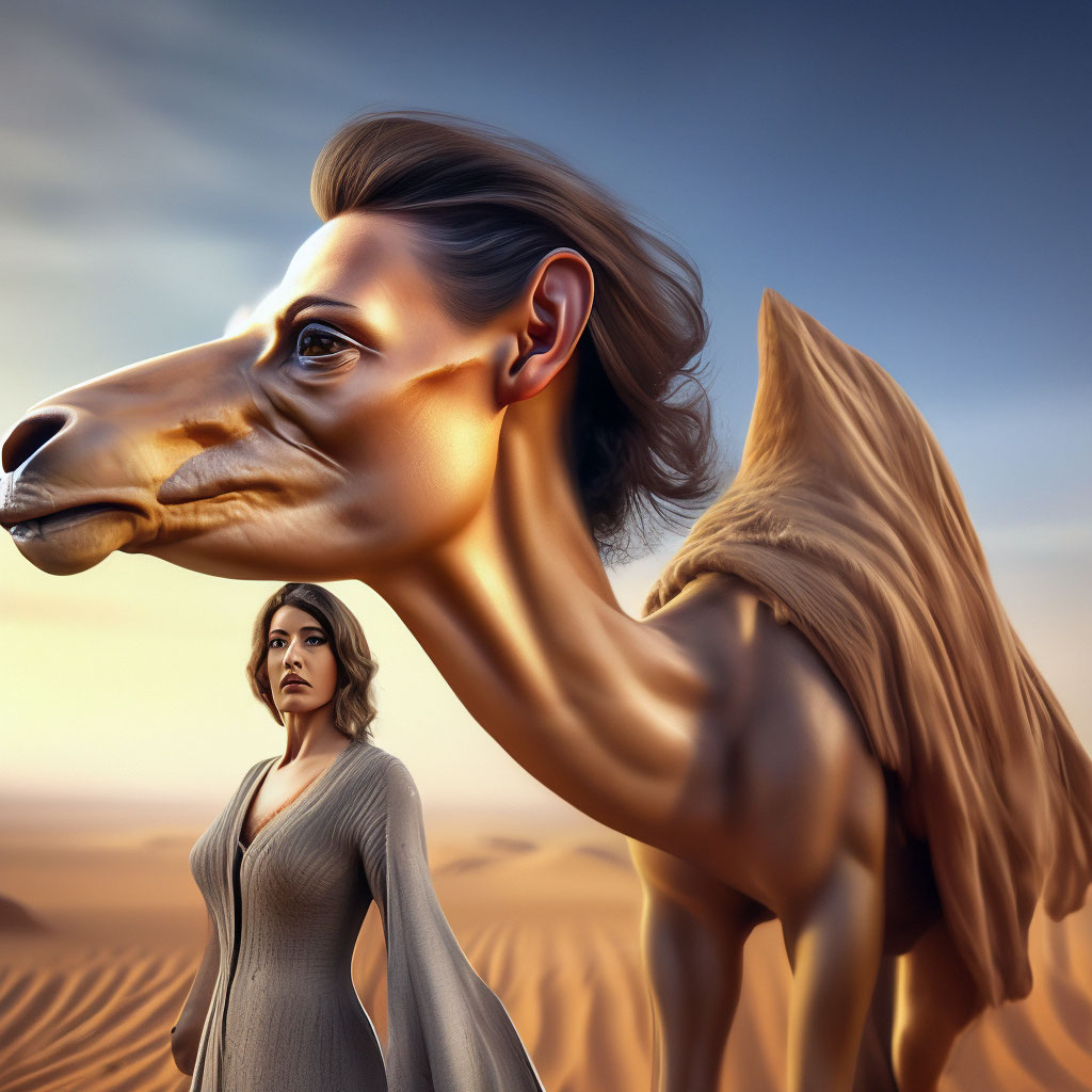 "A beautiful mutated woman with a camel hump. hybrid of a woman and a ...
