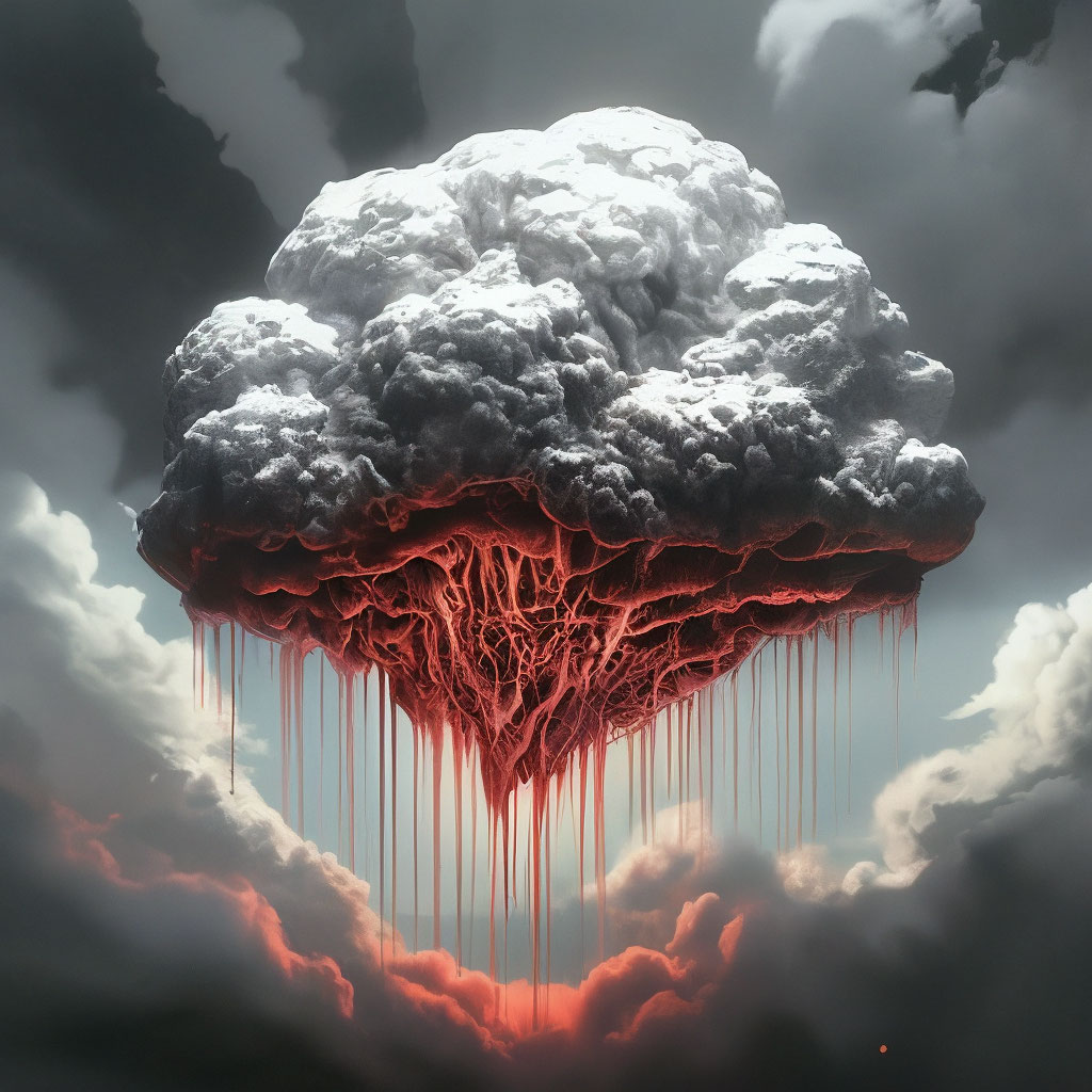 "Cloud in the form of a brain, downpour, Dark psycho Art" — image ...
