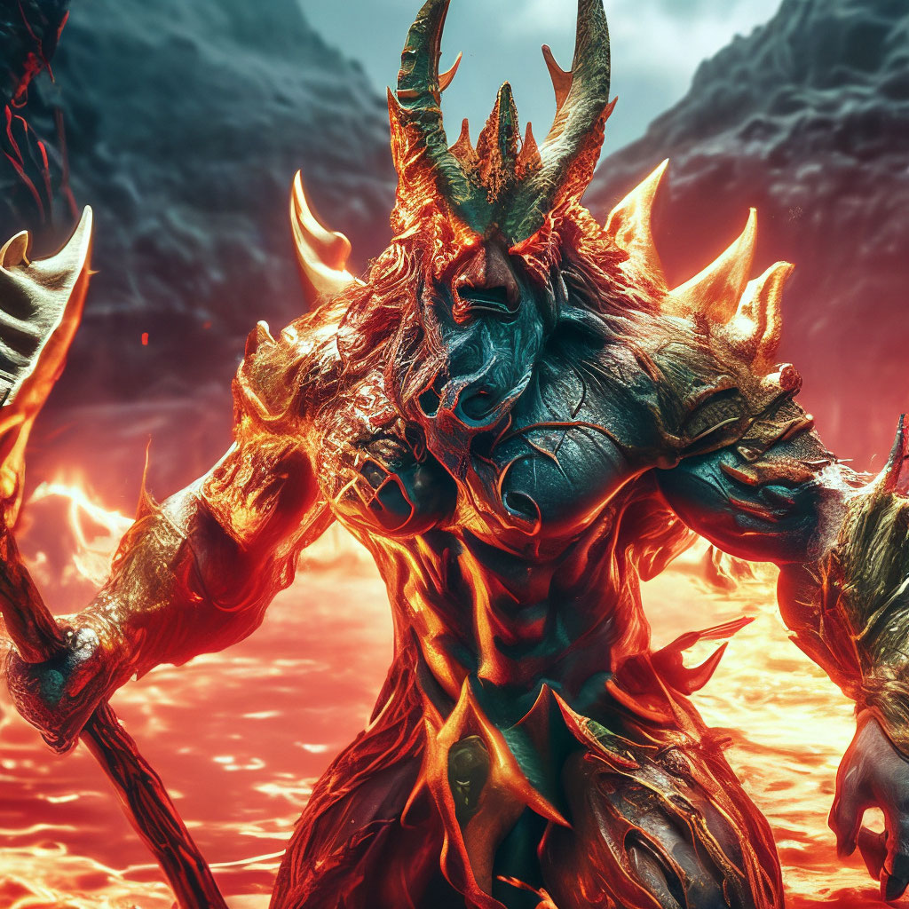"The anthropomorphic, surreal Aquaman demon, with Poseidon's trident in ...