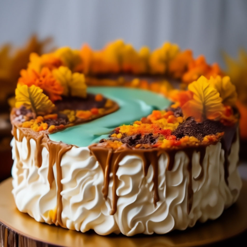 "Meringue cake in the form of a picture of an autumn landscape ...