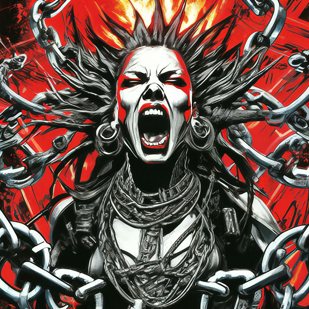 "Metal band album cover, screaming banshee, rock, fire and metal, high ...