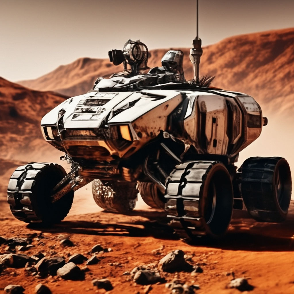 "Space rover on Mars, ultrarealism, 8k." — image created in Shedevrum