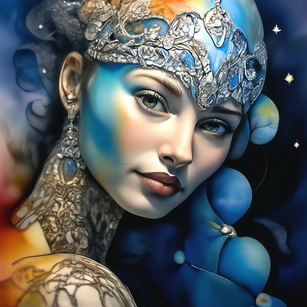 "Portrait of a woman, surrealism, watercolor drawing, mother-of-pearl ...