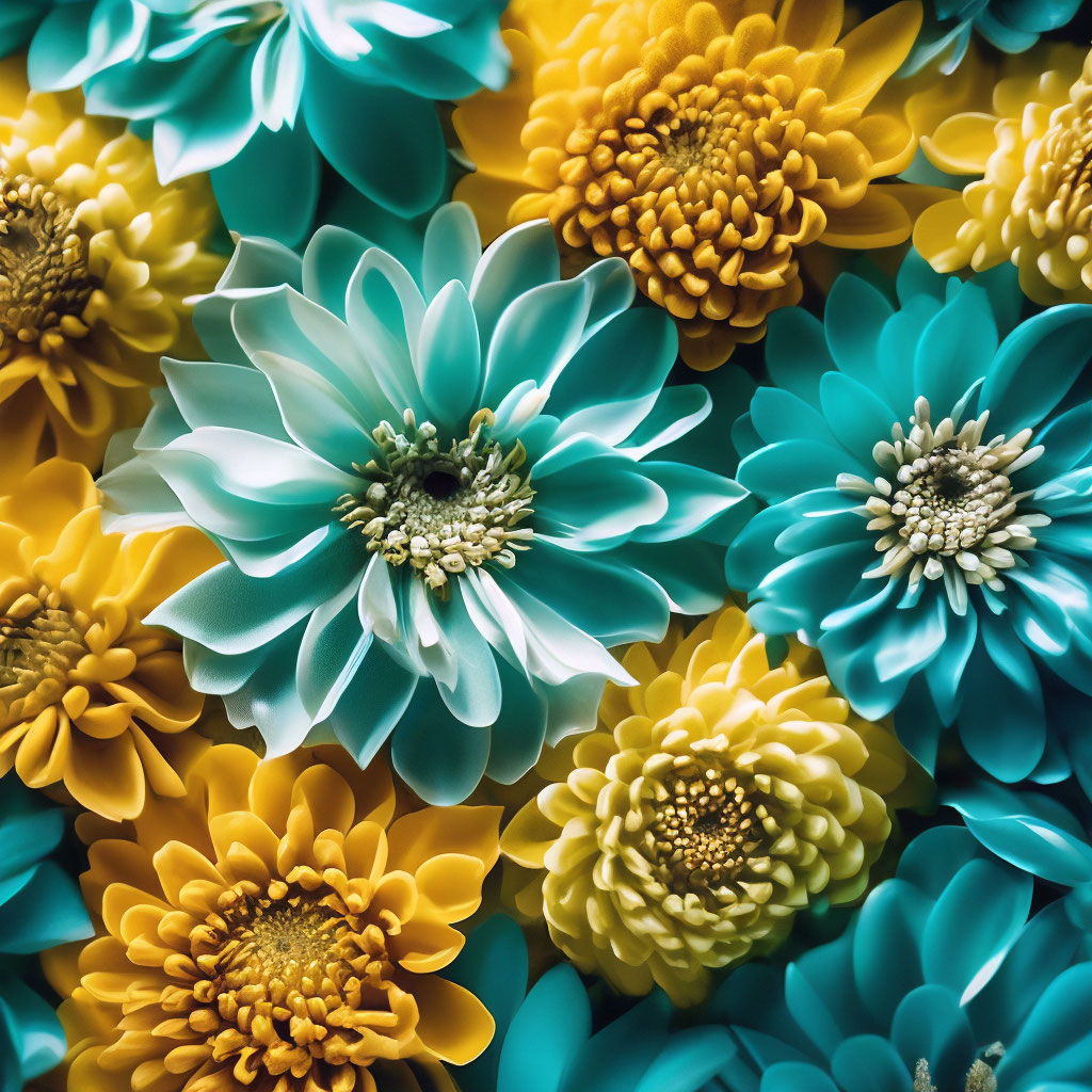 "A pattern of beautiful, dried flowers, turquoise, yellow, white ...