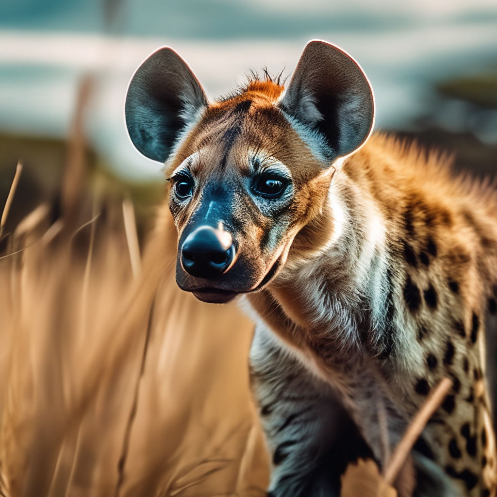 "Hyena in the savannah, aesthetically pleasing, realistic, professional ...