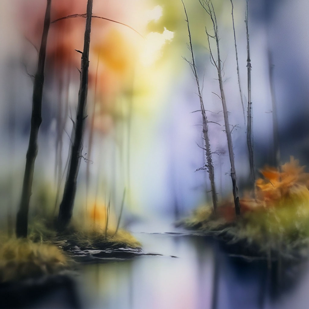 "Early September landscape watercolor, autumn forest" — image created ...