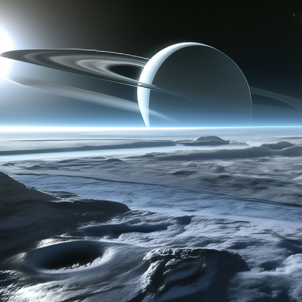 "View of the Saturn system (planet, moons and rings) from the surface ...
