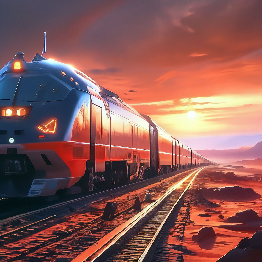 "Space train , russian railways , mars , red desert , close - up ...