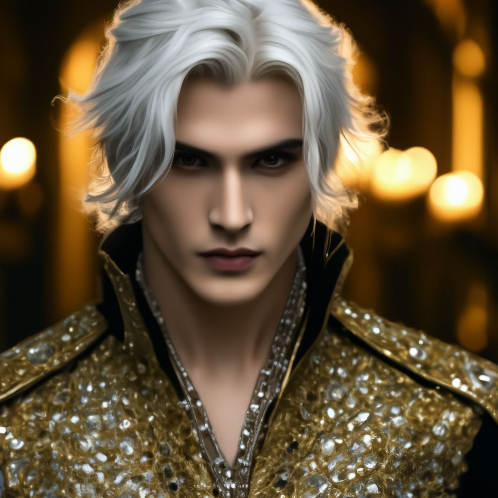 "An unconventional outfit of antique gold, diamonds, a handsome Male ...