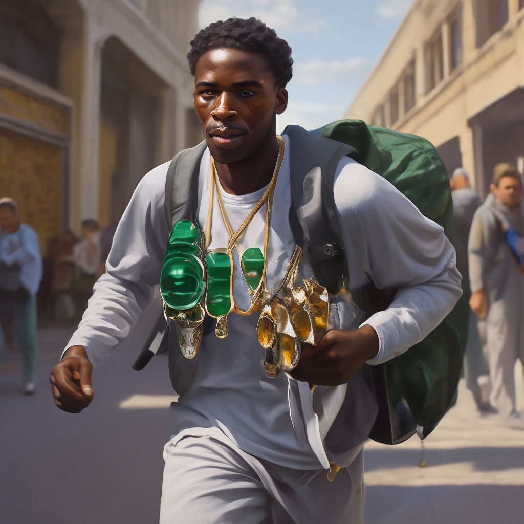 "A tired black guy dressed in a gray tracksuit with a backpack on his ...