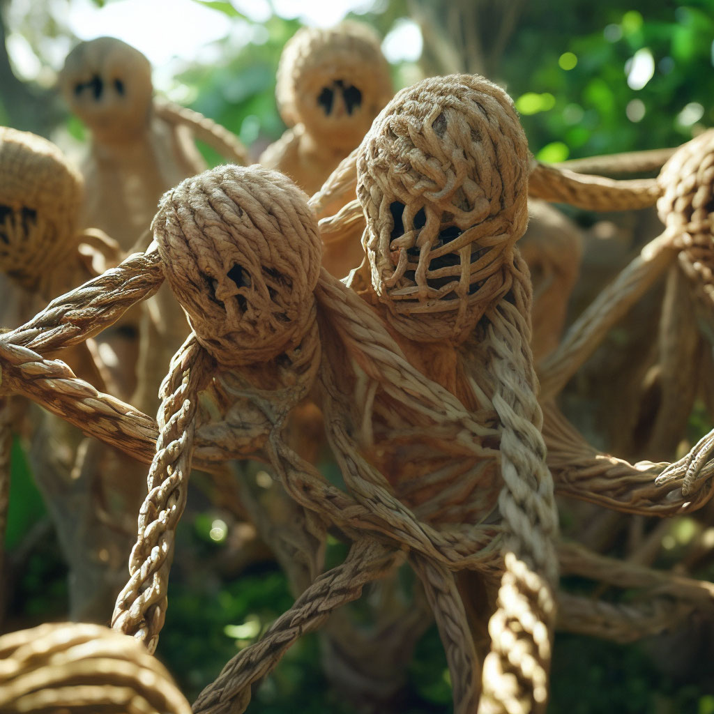 "Creepers aerial view, in full growth, made of jute rope with smoothed ...
